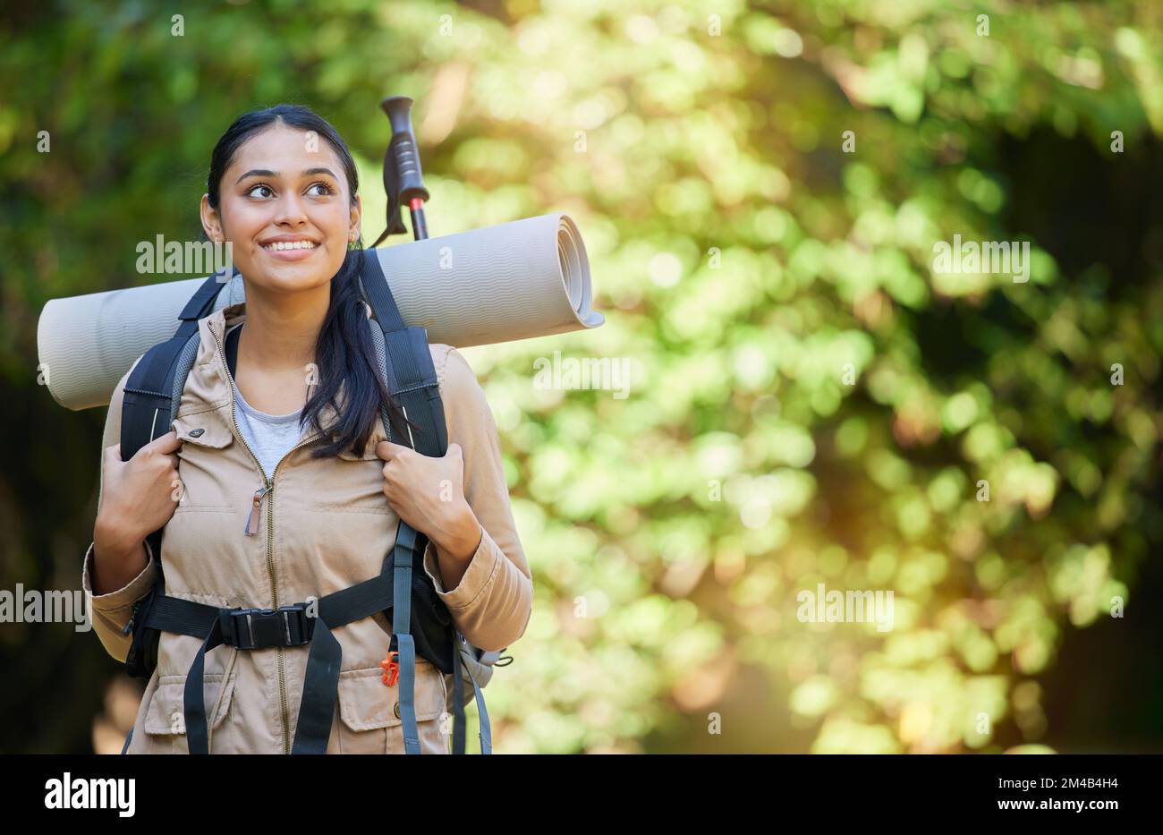 Female woman trekking forest hi-res stock photography and images - Alamy