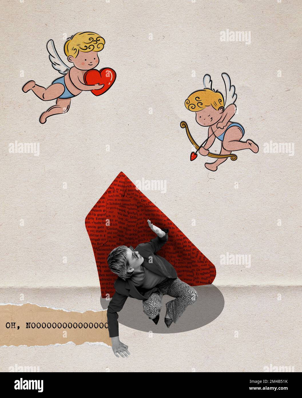 Young girl hiding from cupids. Creative design for greeting card for ...