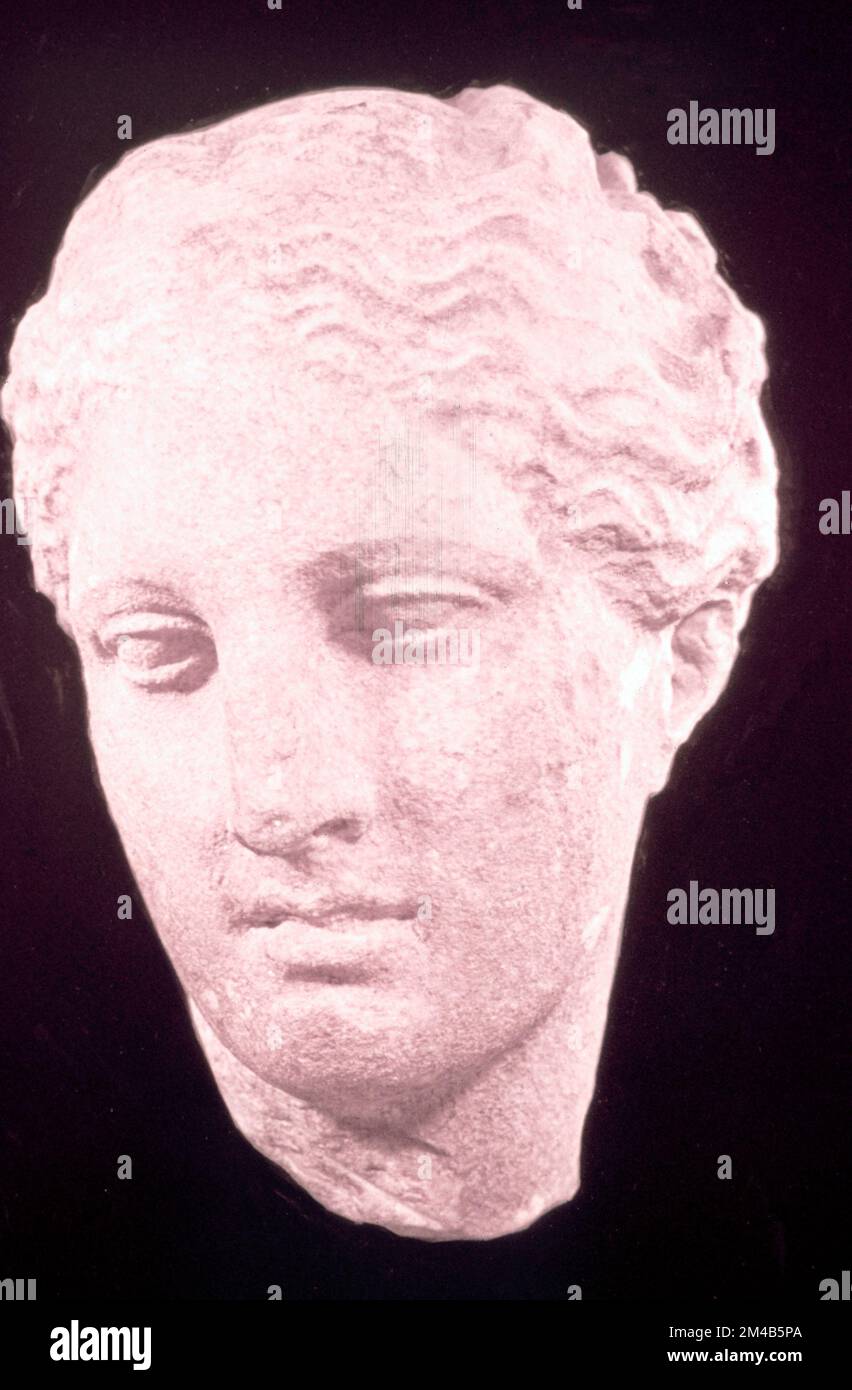 Head of statue of goddess Hygieia from Tegea, Greek artwork 350 bc ...