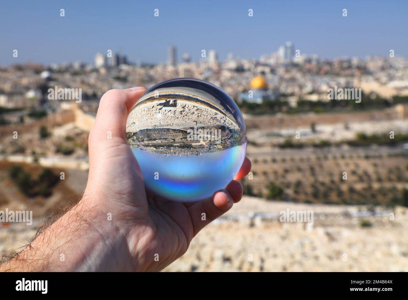Jerusalem Old City magic glass ball reflection. Jerusalem, Israel Stock ...