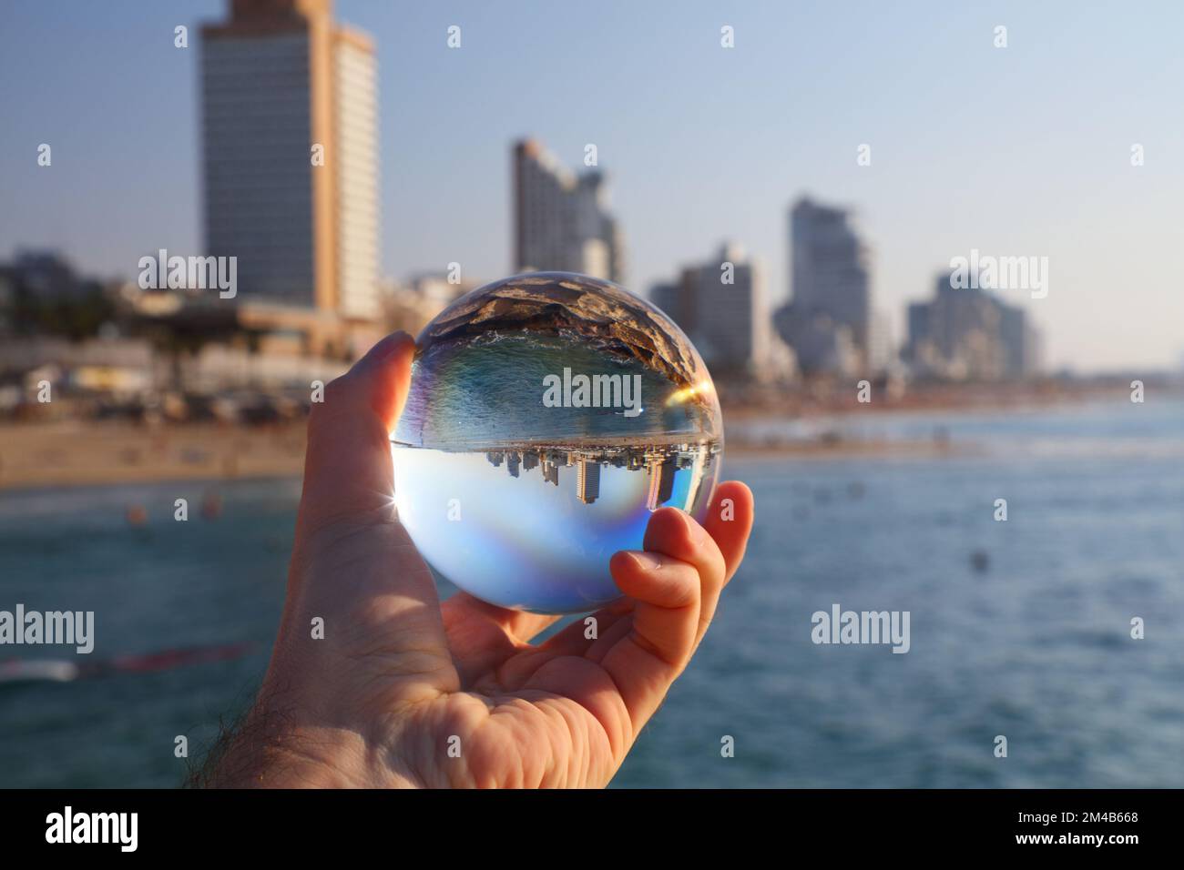 Tel Aviv city skyline, Israel. Glass ball reflection Stock Photo - Alamy
