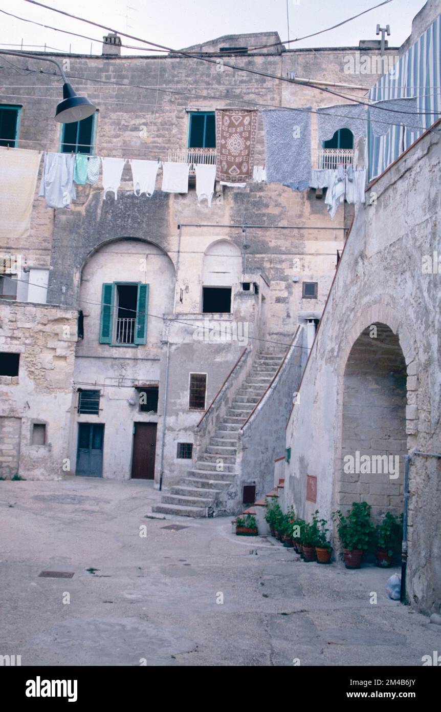 View of the Sassi cave houses, stones of Matera, Italy 1994 Stock Photo ...