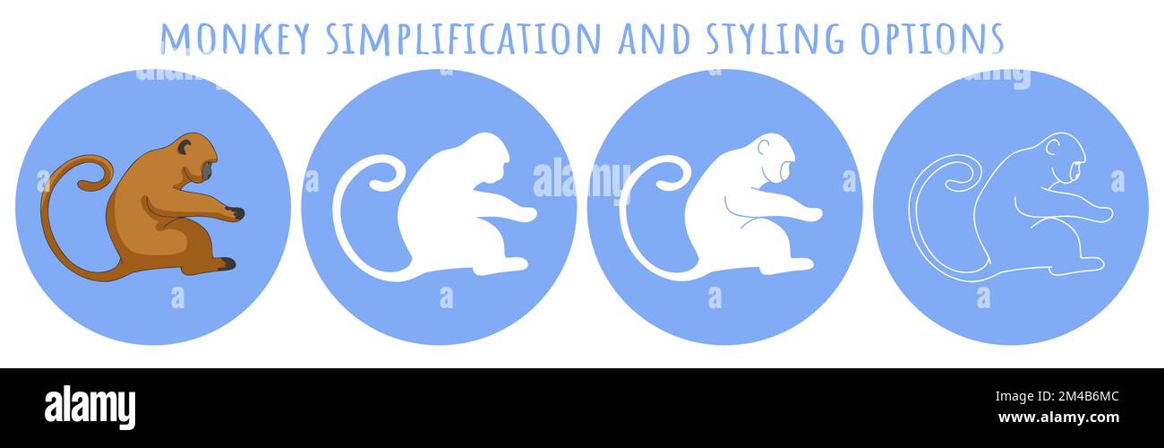 Monkey different simplification styling options icons set. Silhouette ...