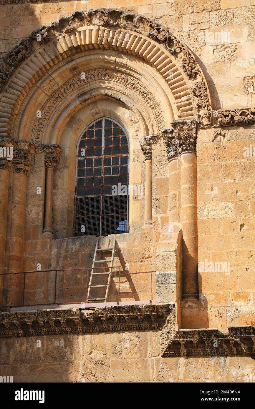 Church of the Holy Sepulchre and famous Status Quo ladder. Landmark of ...
