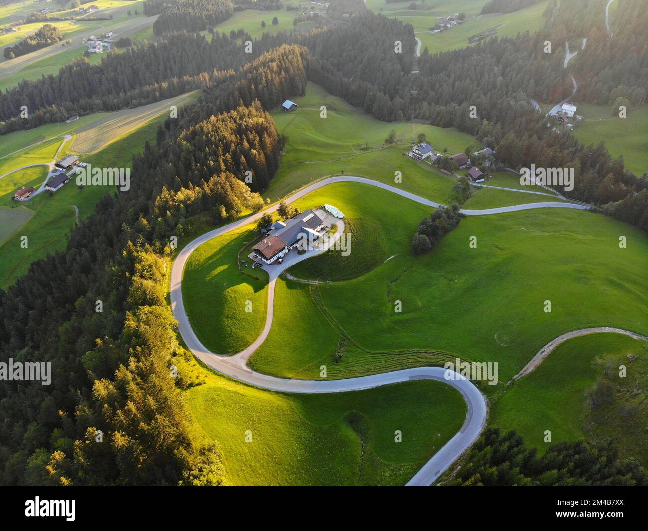 Austria drone view. Postalm panorama road. Scenic winding mountain road ...