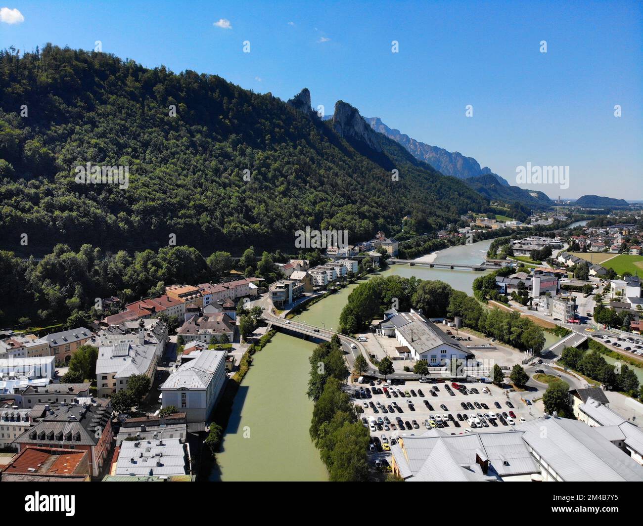 Hallein historic town in Austria. Salzburg State. Drone view with ...