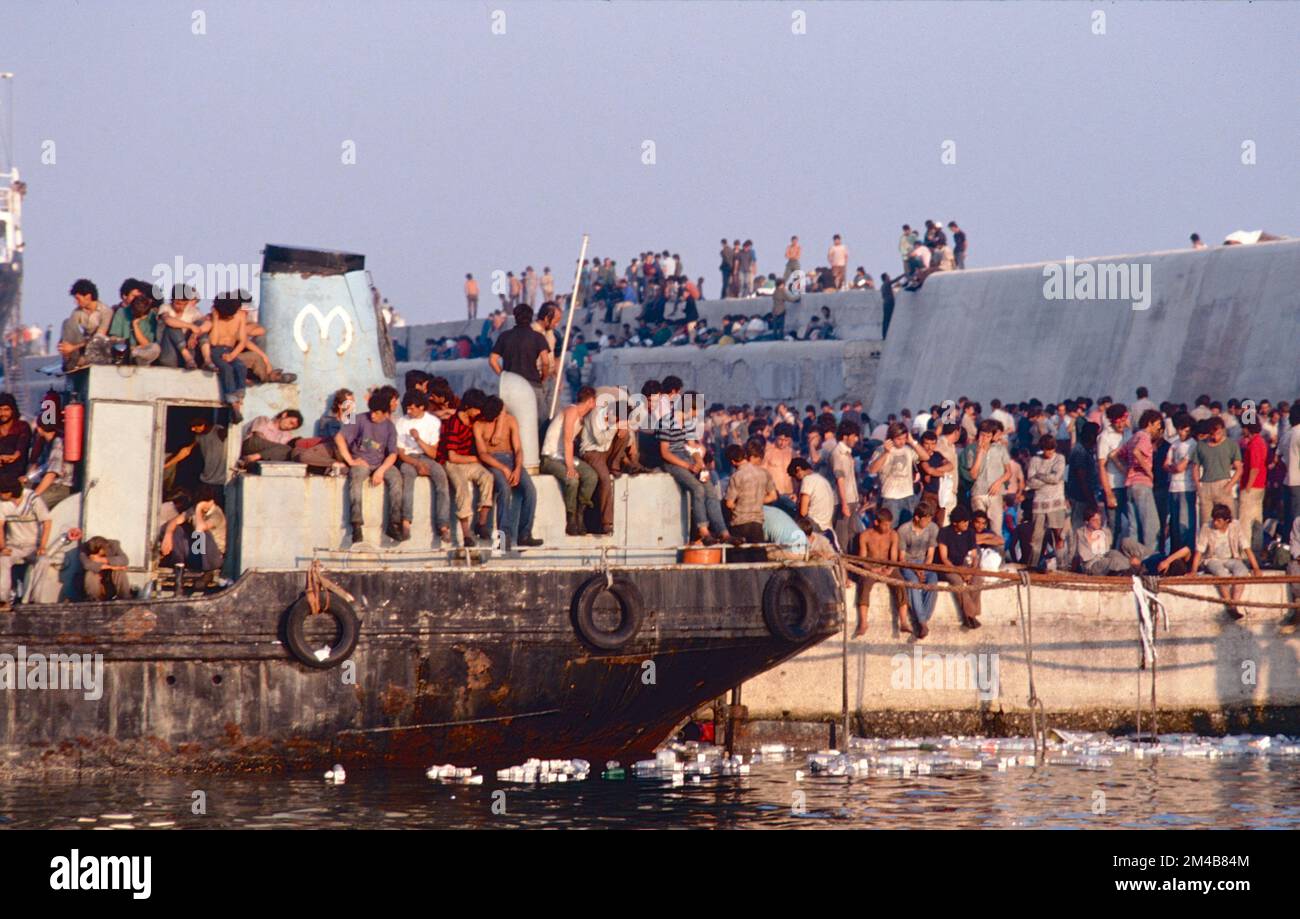 Albanian migrants at the port of Bari after their arrival, Italy August ...