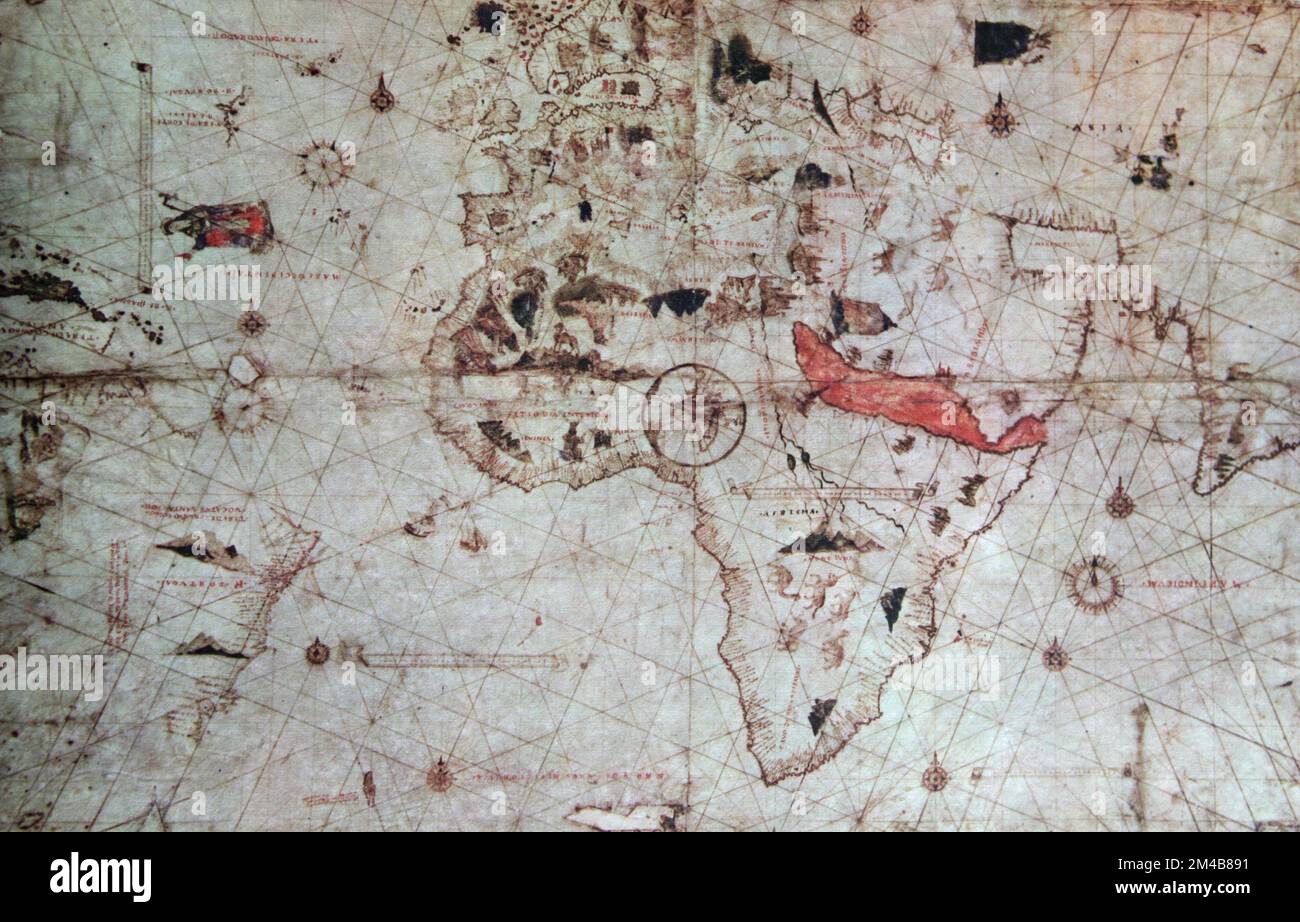 Nautical Chart by Italian map-maker Viscount Maggiolo, 1504 Stock Photo ...