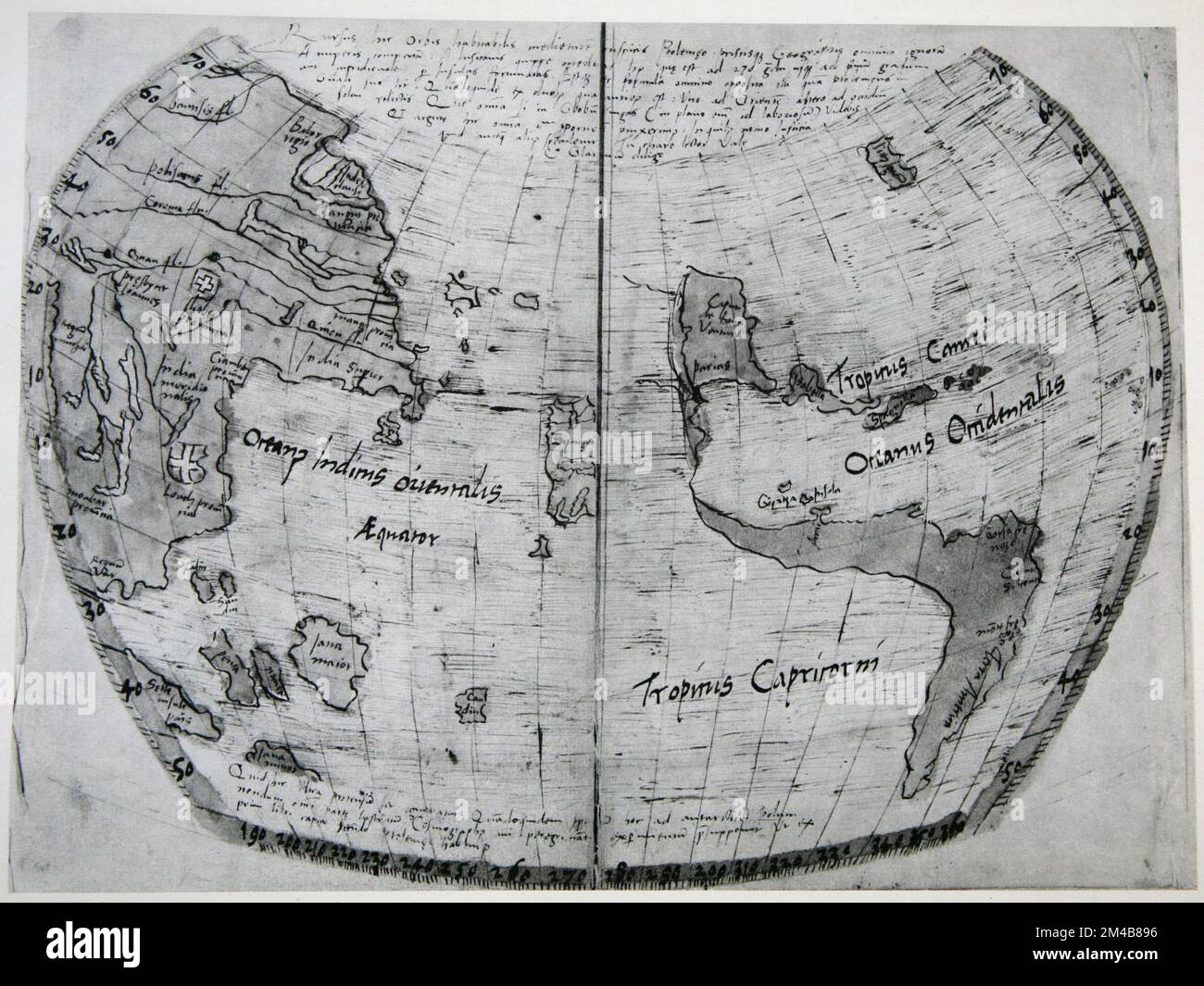 Manuscript chart world map by Swiss geographer Heinrich Glareanus, 1510 ...