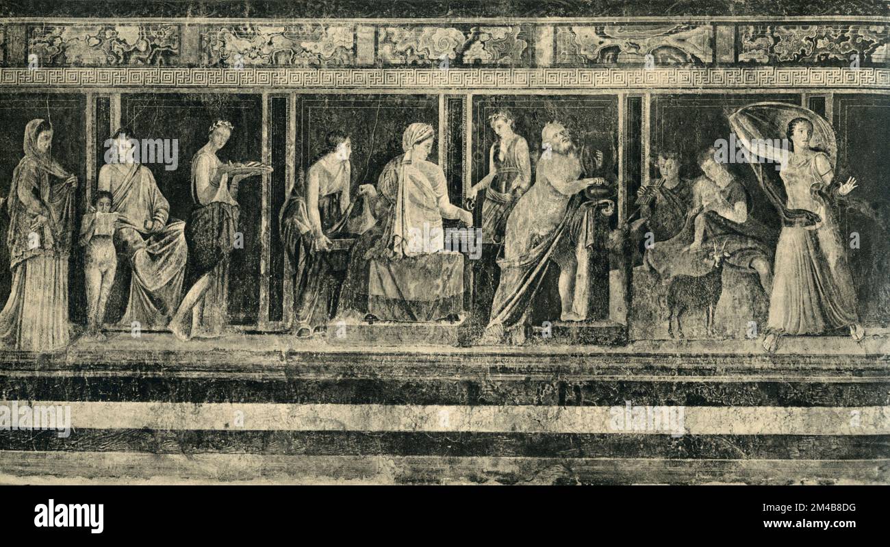 Ancient Roman frescoes in the Villa of the Mysteries, Pompeii, Italy ...