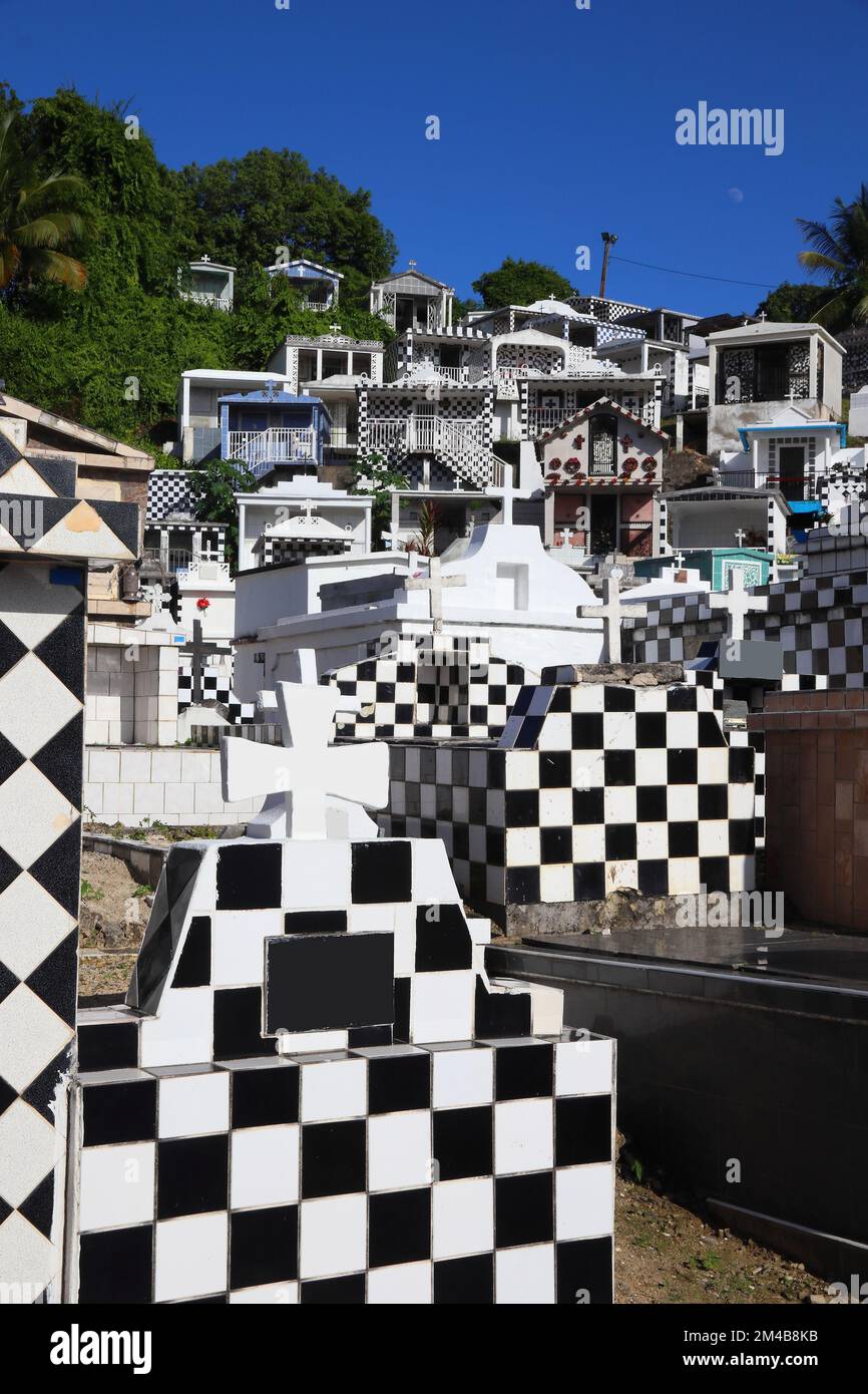 Guadeloupe black white tiled cemetery of Morne-a-l'Eau. Grande-Terre ...