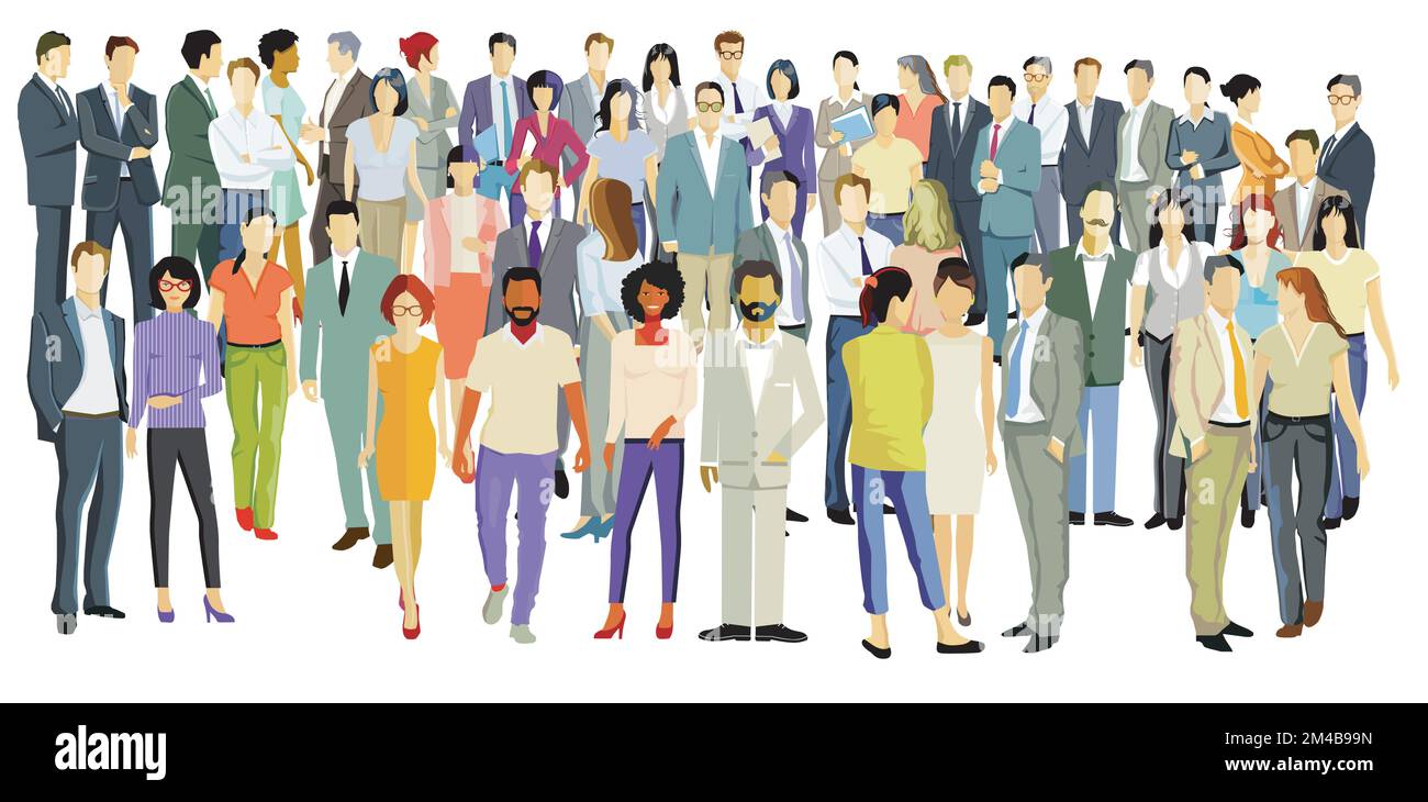 A large group of people together, isolated on white background ...