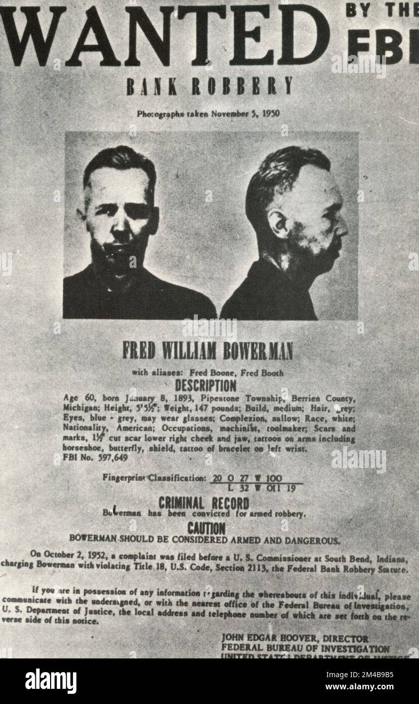 An FBI wanted announcement with bounty for capture, USA 1930s Stock ...