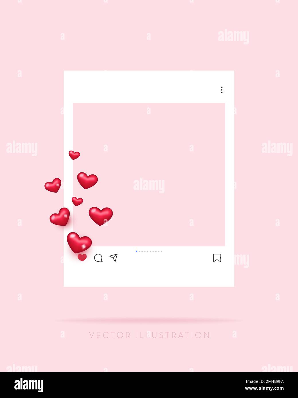 Social media photo frame with 3D flying hearts. Vector illustration in ...