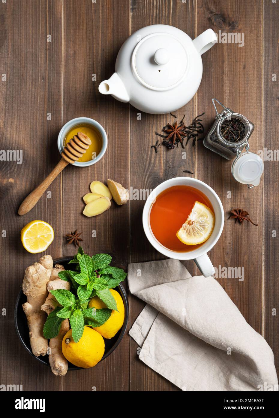 Immune system booster - tea with ginger, honey, lemon, mint and spices ...