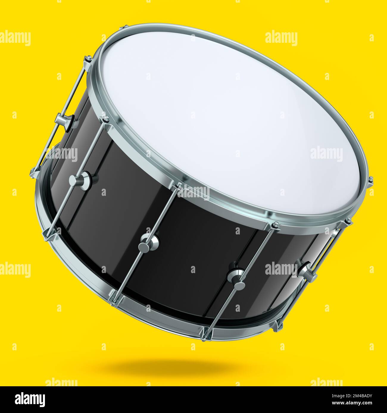 Realistic drum on yellow background. 3d render concept of musical ...