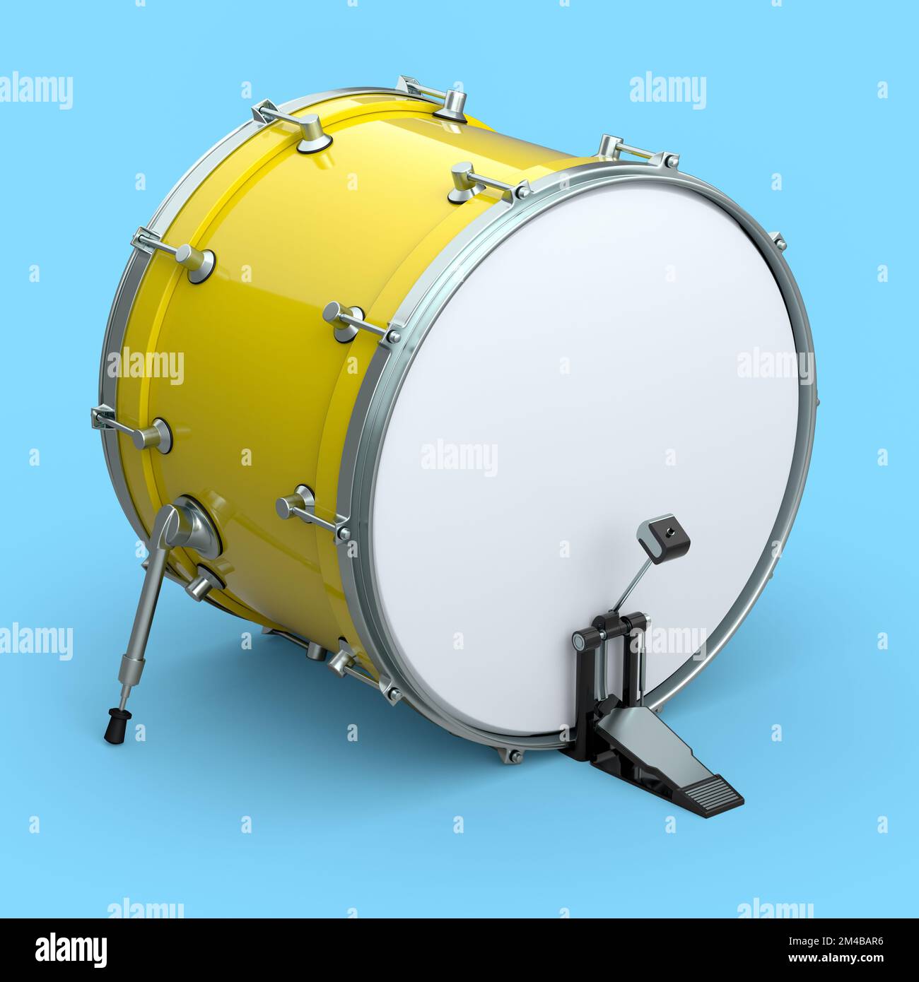 Realistic drum with pedal on blue background. 3d render concept of ...