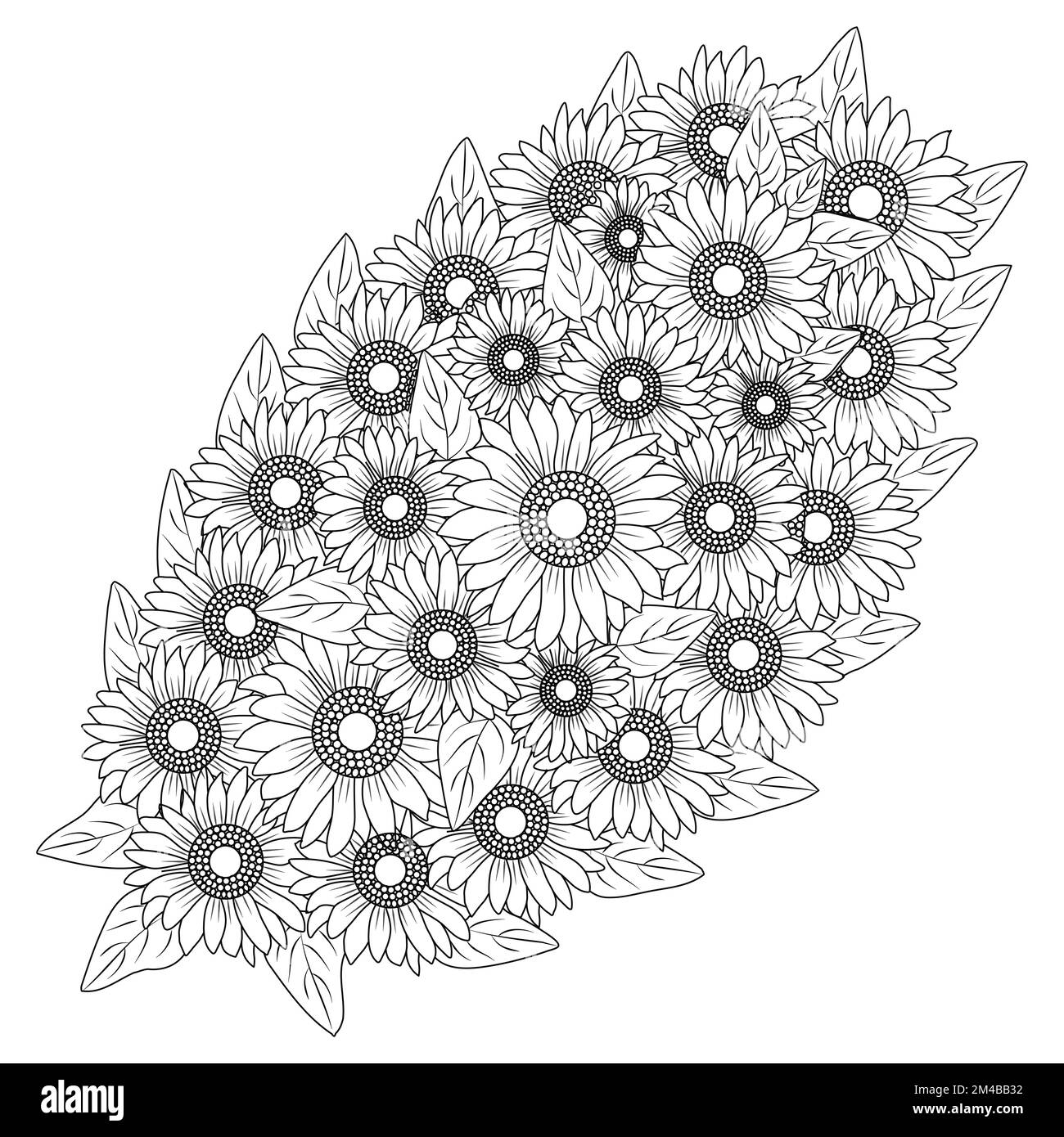 sunflowers drawing line art vector of black and white anti stress ...
