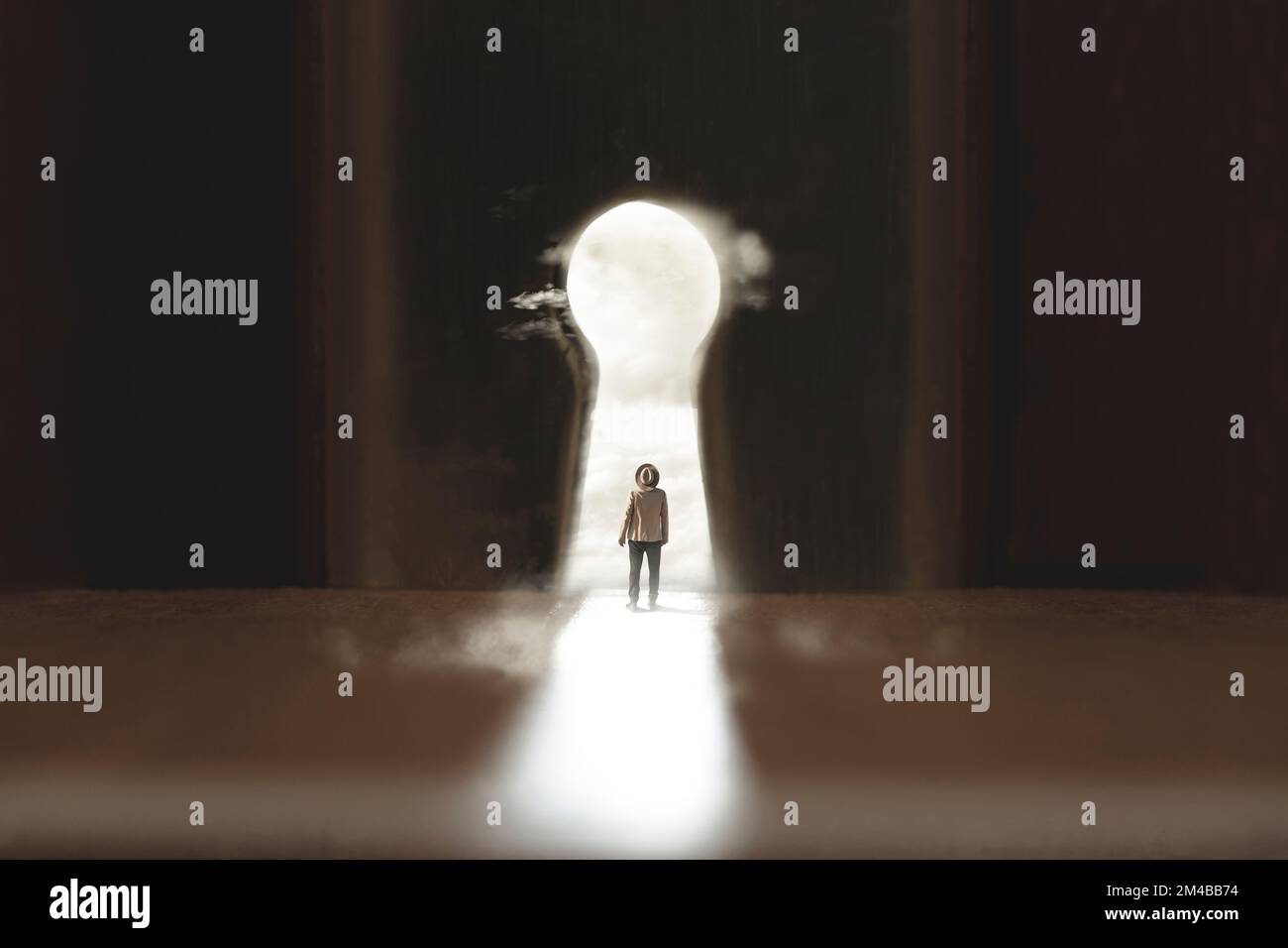 undecided man waits looking outwards whether or not to get out of a ...