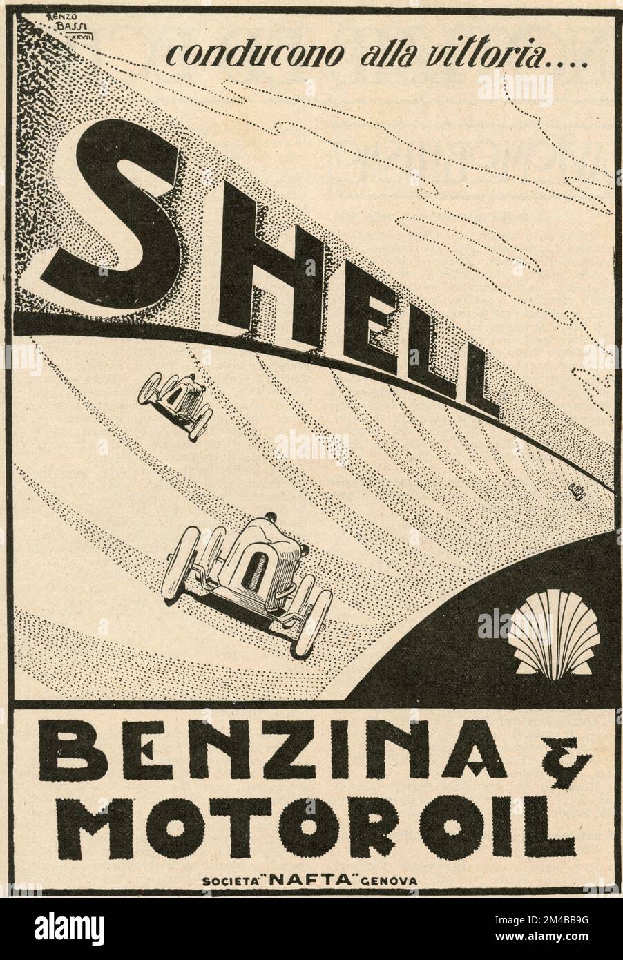 Vintage newspaper ad of Shell gasoline by designer Renzo Bassi, Italy ...