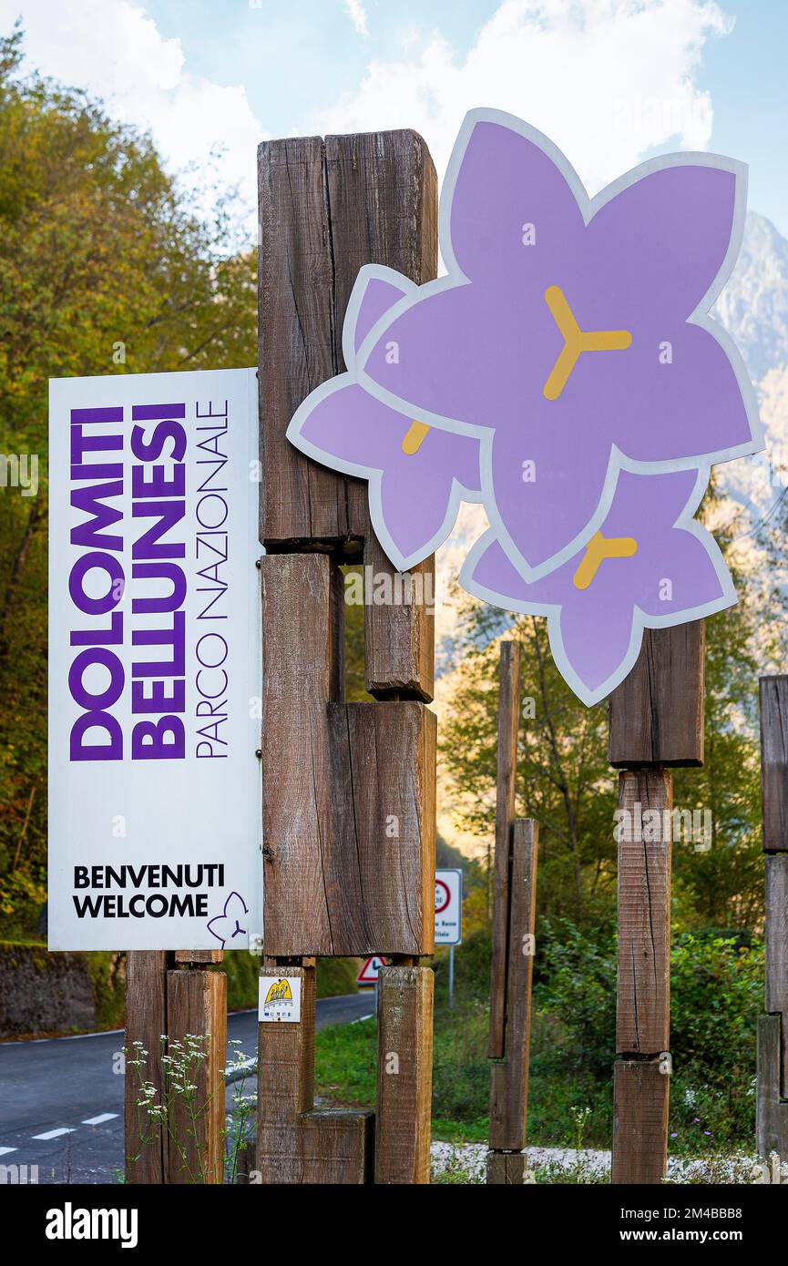 dolomiti bellunesi national park entrance, sospirolo, italy Stock Photo ...