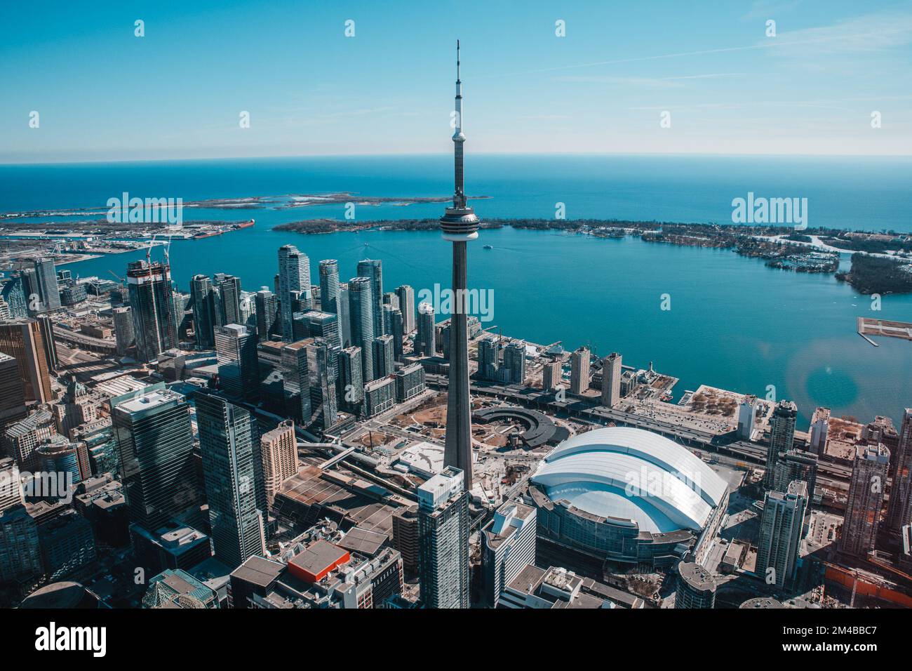 An aerial view of Toronto skyline in Ontario, Canada captured in winter ...