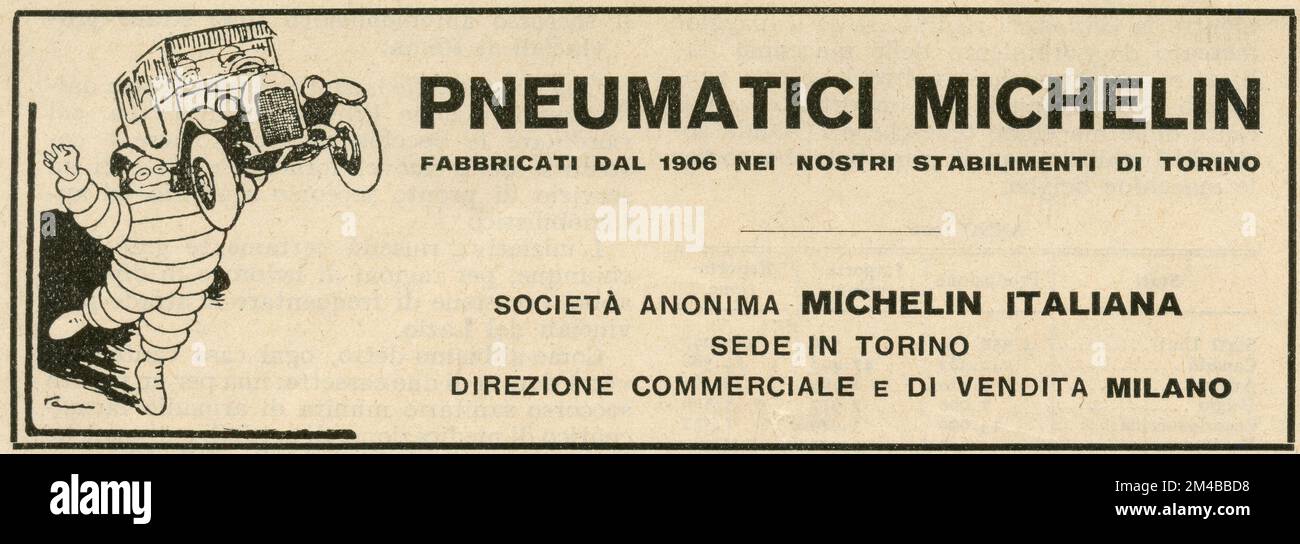 Vintage newspaper ad of Michelin tires, Italy 1930s Stock Photo - Alamy