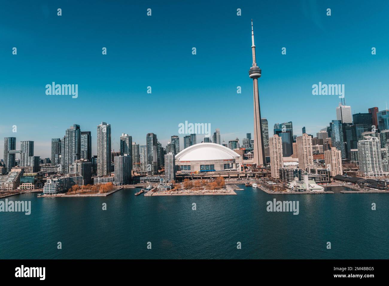 An aerial view of Toronto skyline in Ontario, Canada captured in winter ...