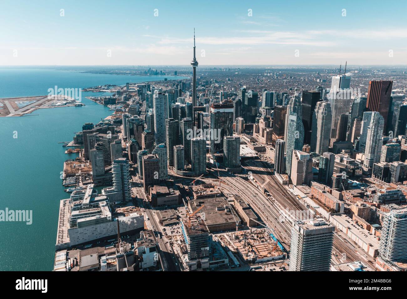 An aerial view of Toronto skyline in Ontario, Canada captured in winter ...