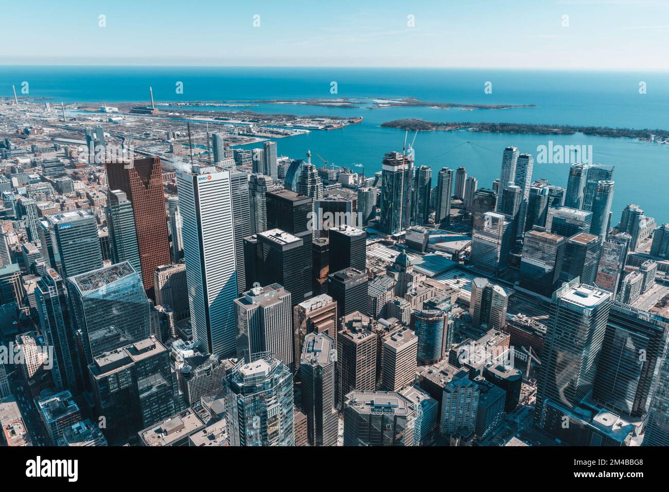 An aerial view of Toronto skyline in Ontario, Canada captured in winter ...