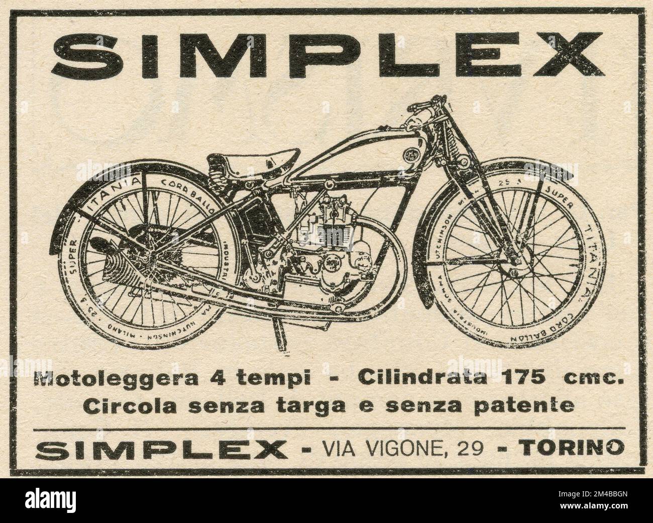 Vintage newspaper ad of Simplex motorcycle, Italy 1910s Stock Photo - Alamy