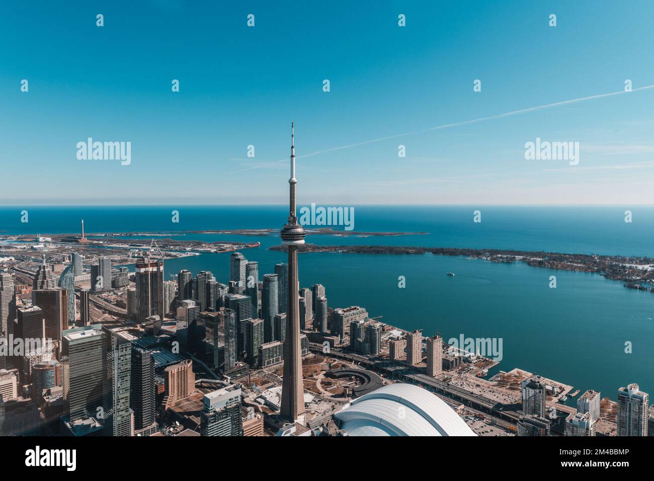 An aerial view of Toronto skyline in Ontario, Canada captured in winter ...