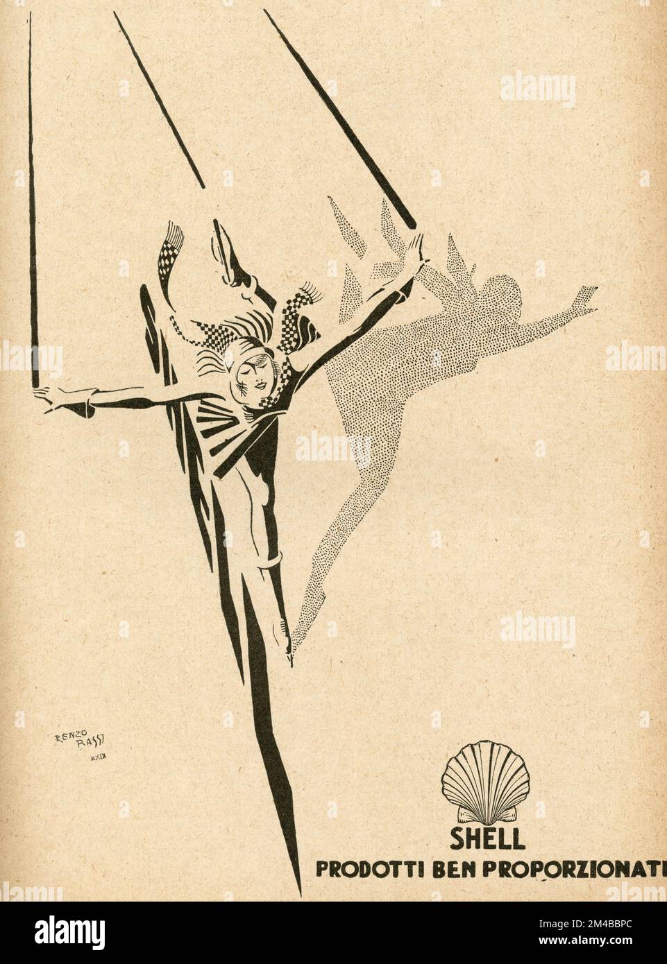 Vintage newspaper ad of Shell gasoline by designer Renzo Bassi, Italy ...