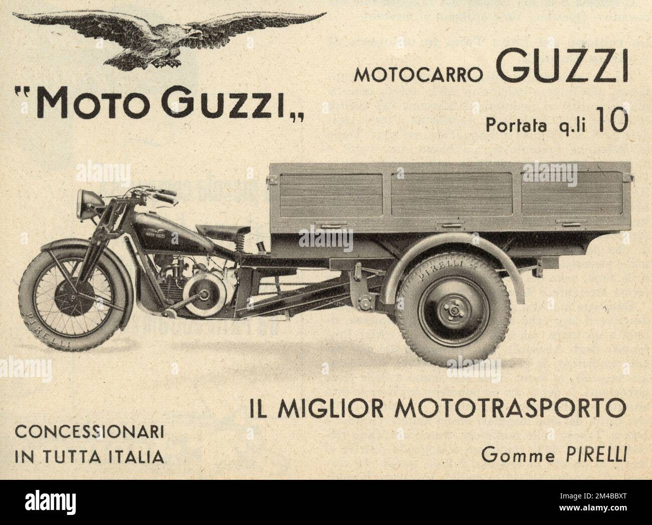 Vintage newspaper ad of Moto Guzzi motorcycle car, Italy 1950s Stock ...