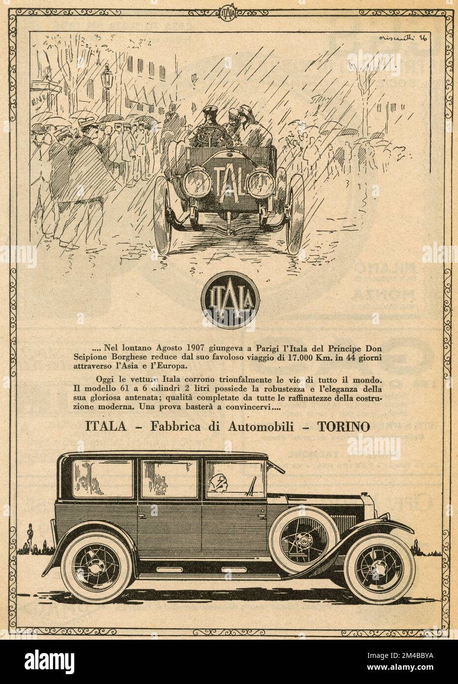 Vintage newspaper ad of Itala car, Italy 1920s Stock Photo - Alamy