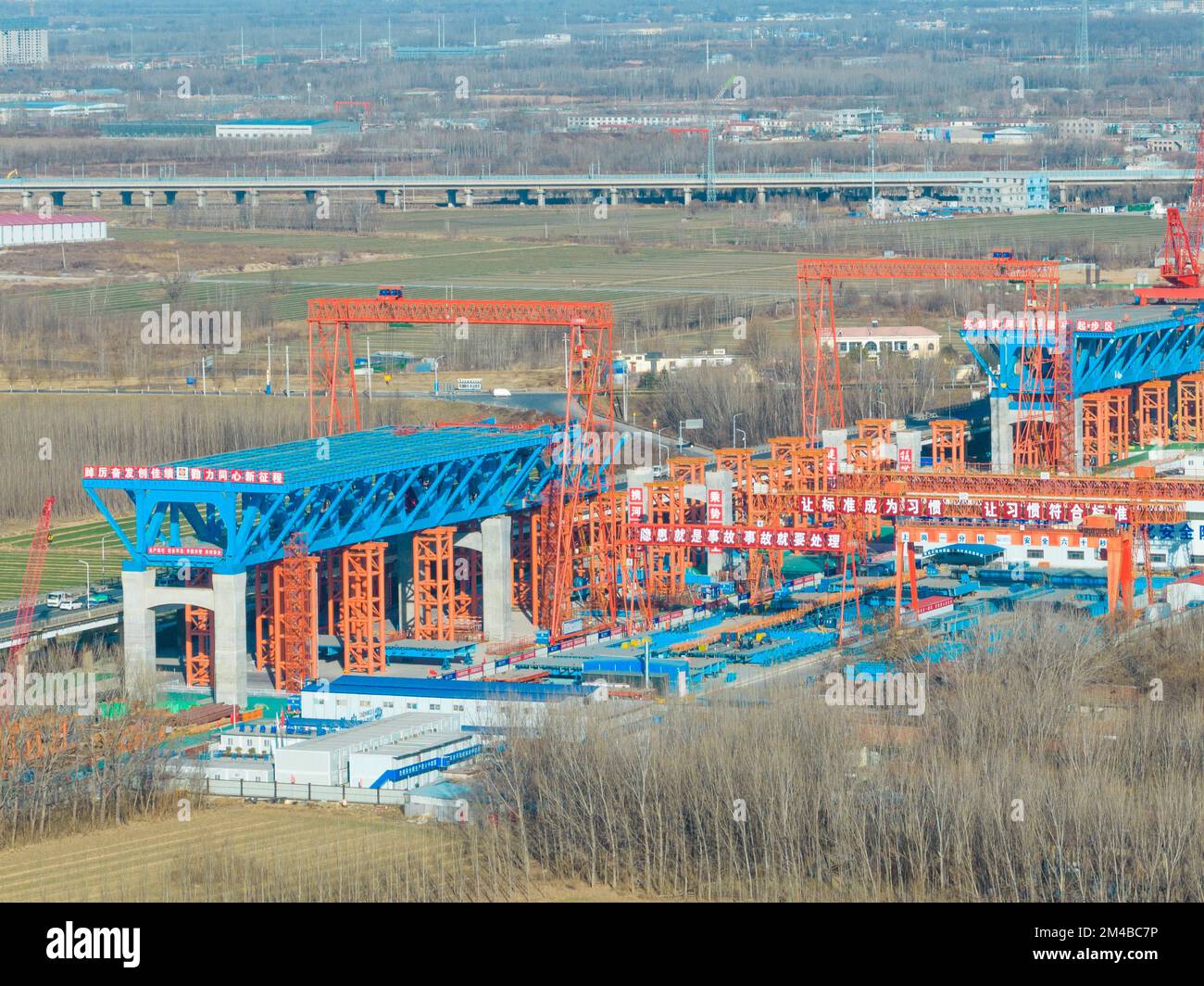 Aerial photos show the Yellow River Highway Bridge Expansion Project is ...