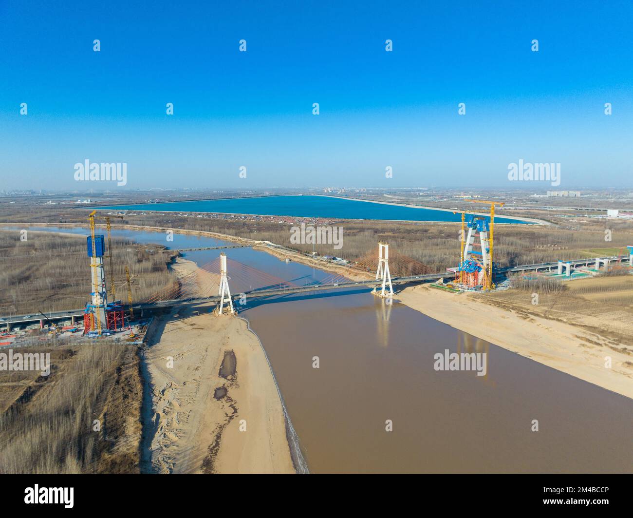 Aerial photos show the Yellow River Highway Bridge Expansion Project is ...