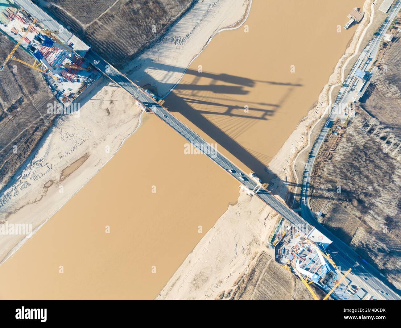 Aerial photos show the Yellow River Highway Bridge Expansion Project is ...
