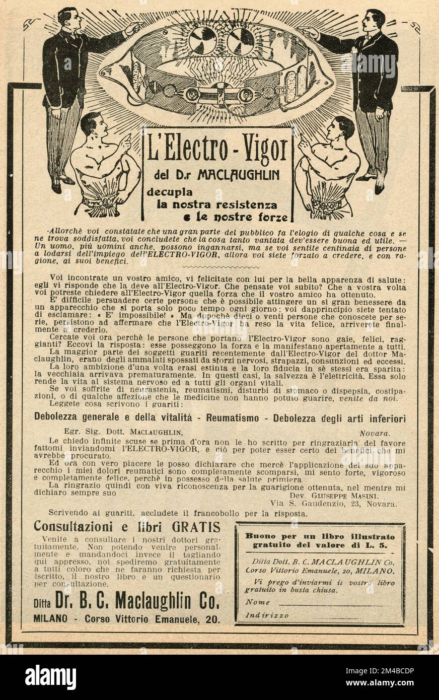 Vintage newspaper ad of Electro-Vigor healer, Italy 1930s Stock Photo ...