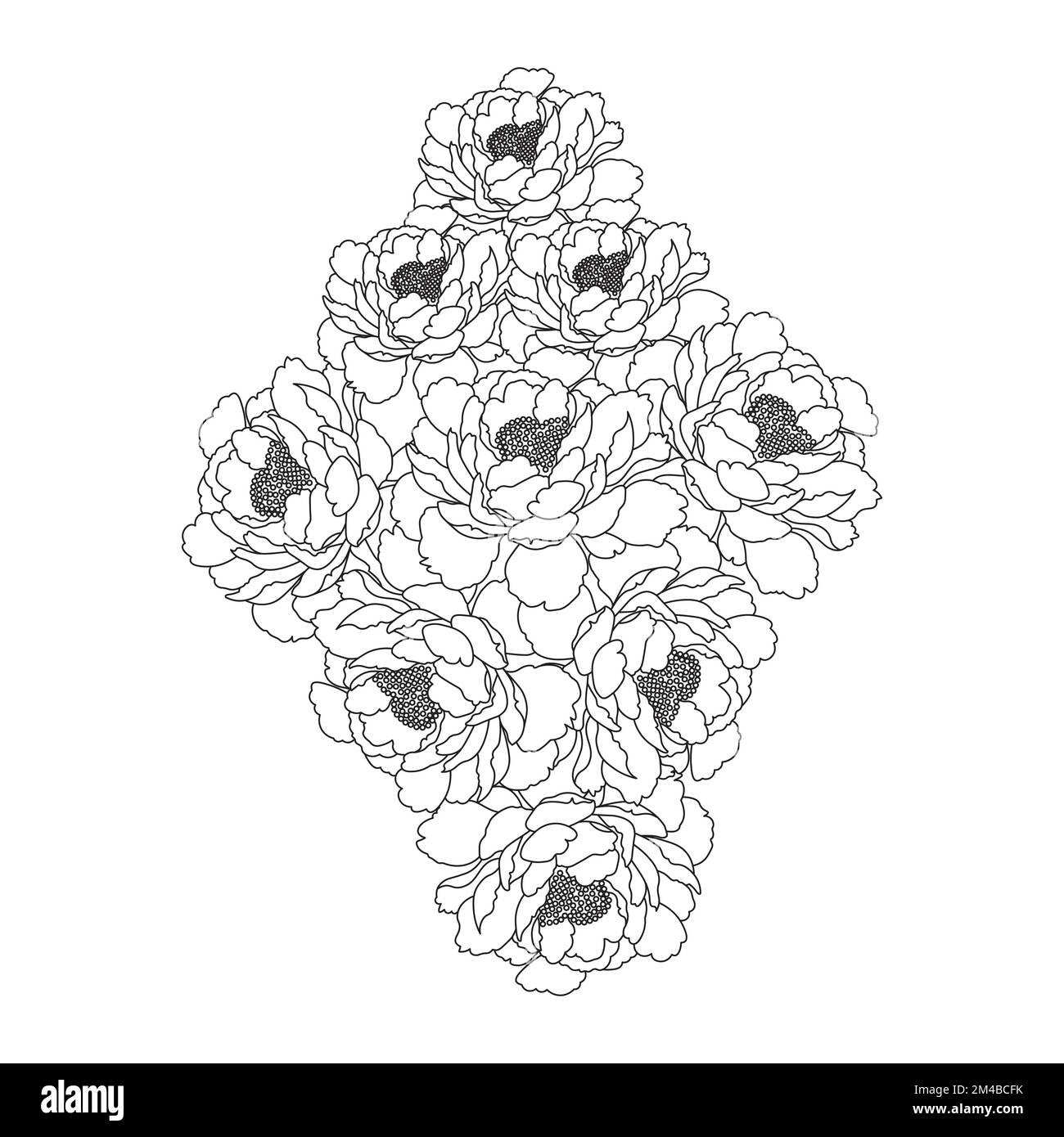 peony flower bouquet doodle art of flower coloring page outline vector ...
