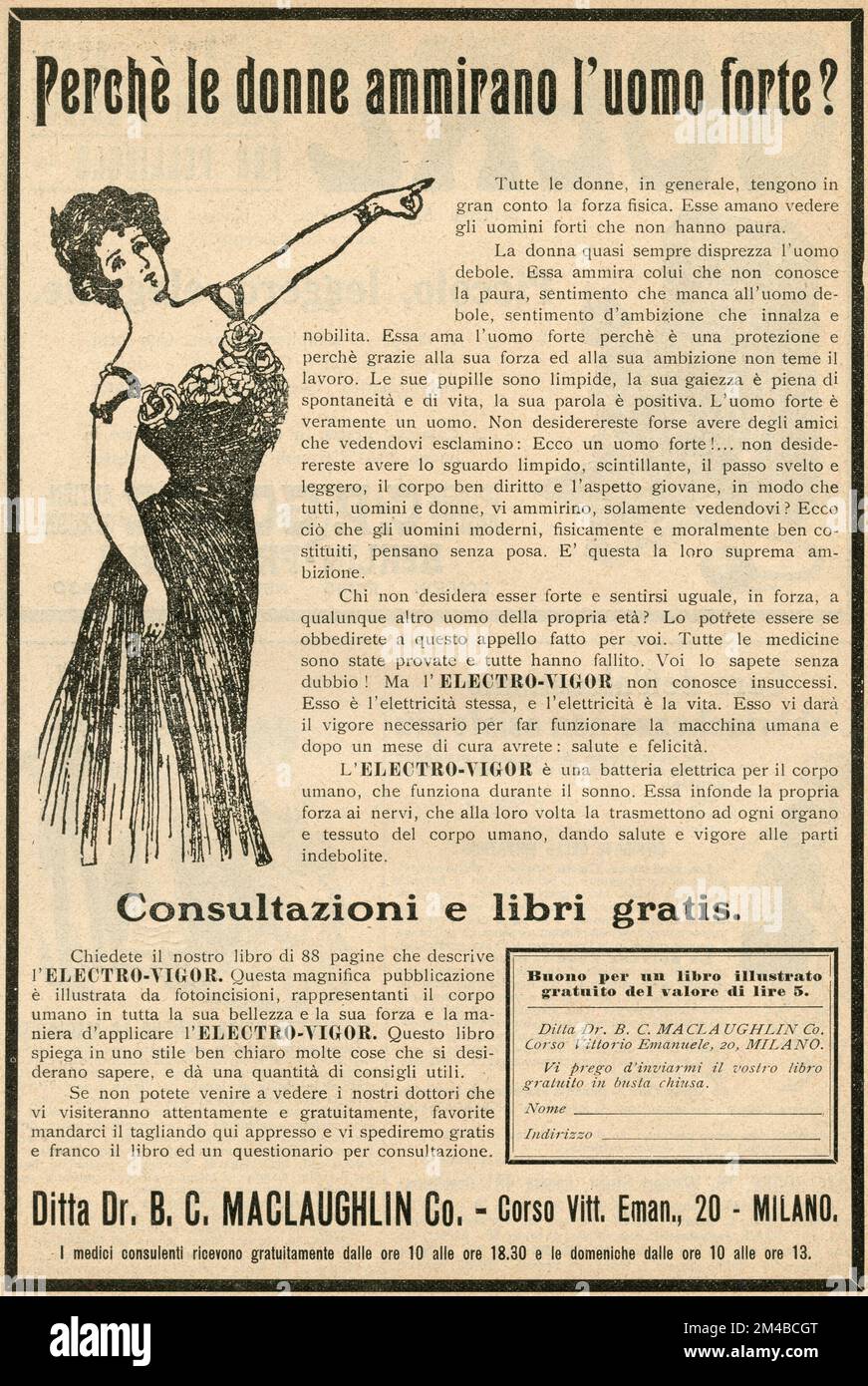 Vintage newspaper ad of Electro-Vigor healer, Italy 1930s Stock Photo ...