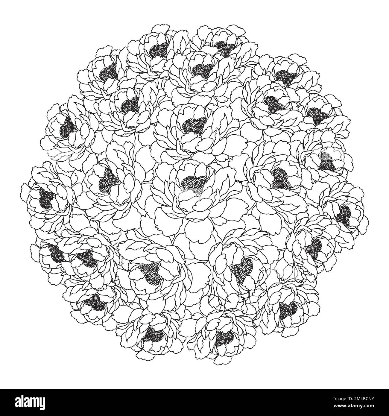 peony flower bouquet doodle art of flower coloring page outline vector ...