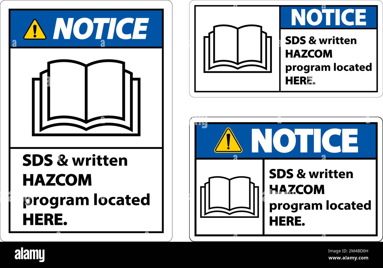 Notice SDS and HazCom Located Here Sign On White Background Stock ...