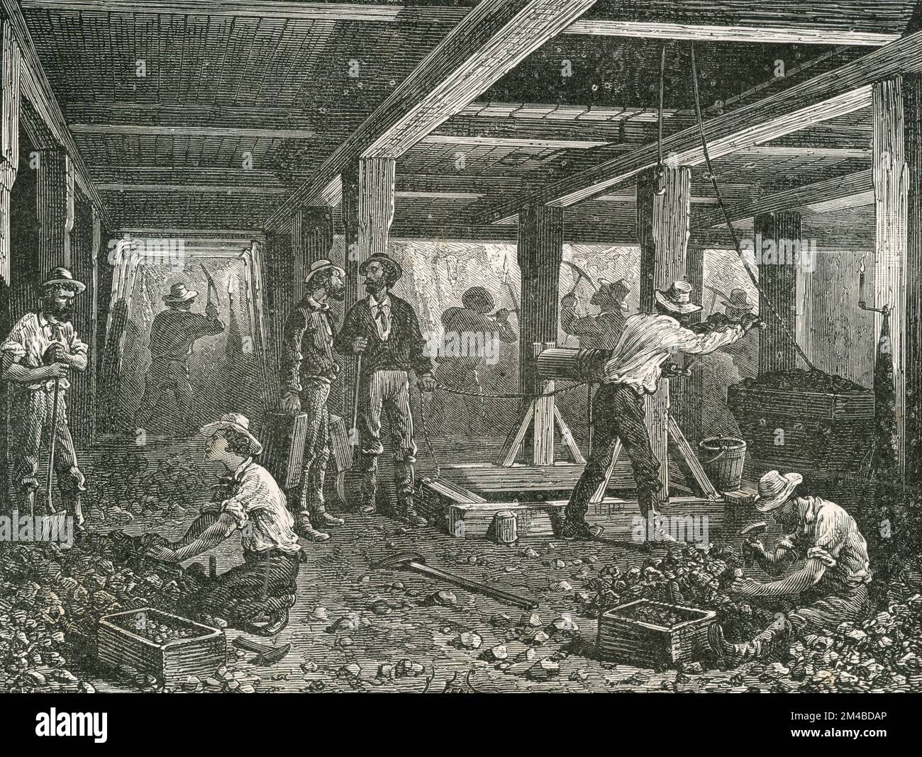 Miners at work in the silver mines of Nevada, USA, illustration 1871 ...