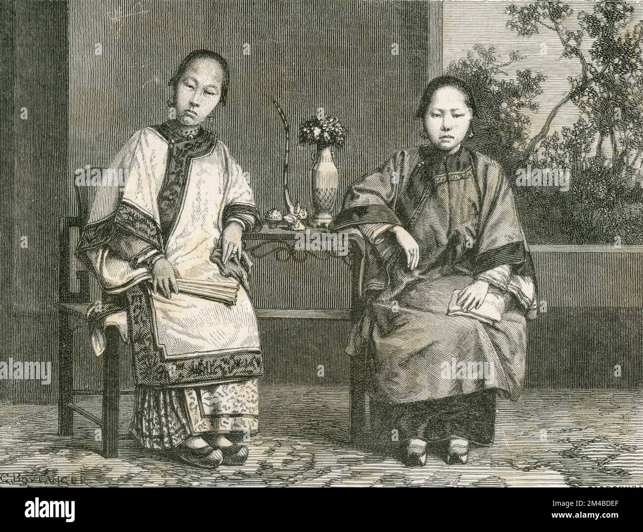 Portrait of Chinese women, San Francisco, USA, illustration 1871 Stock ...