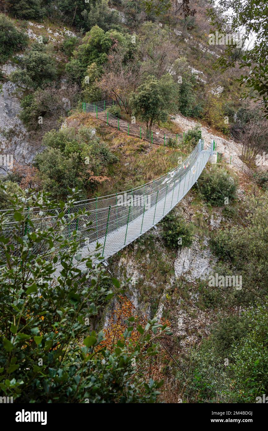 suspension bridge on val valzana canyon, crero, italy Stock Photo - Alamy