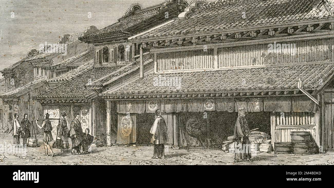 A Street in Benten-Tori, Yokohama, Japan, illustration 1871 Stock Photo ...