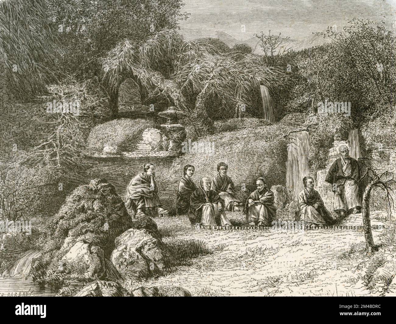 View from the Tea House at Hata, Japan, illustration 1871 Stock Photo ...