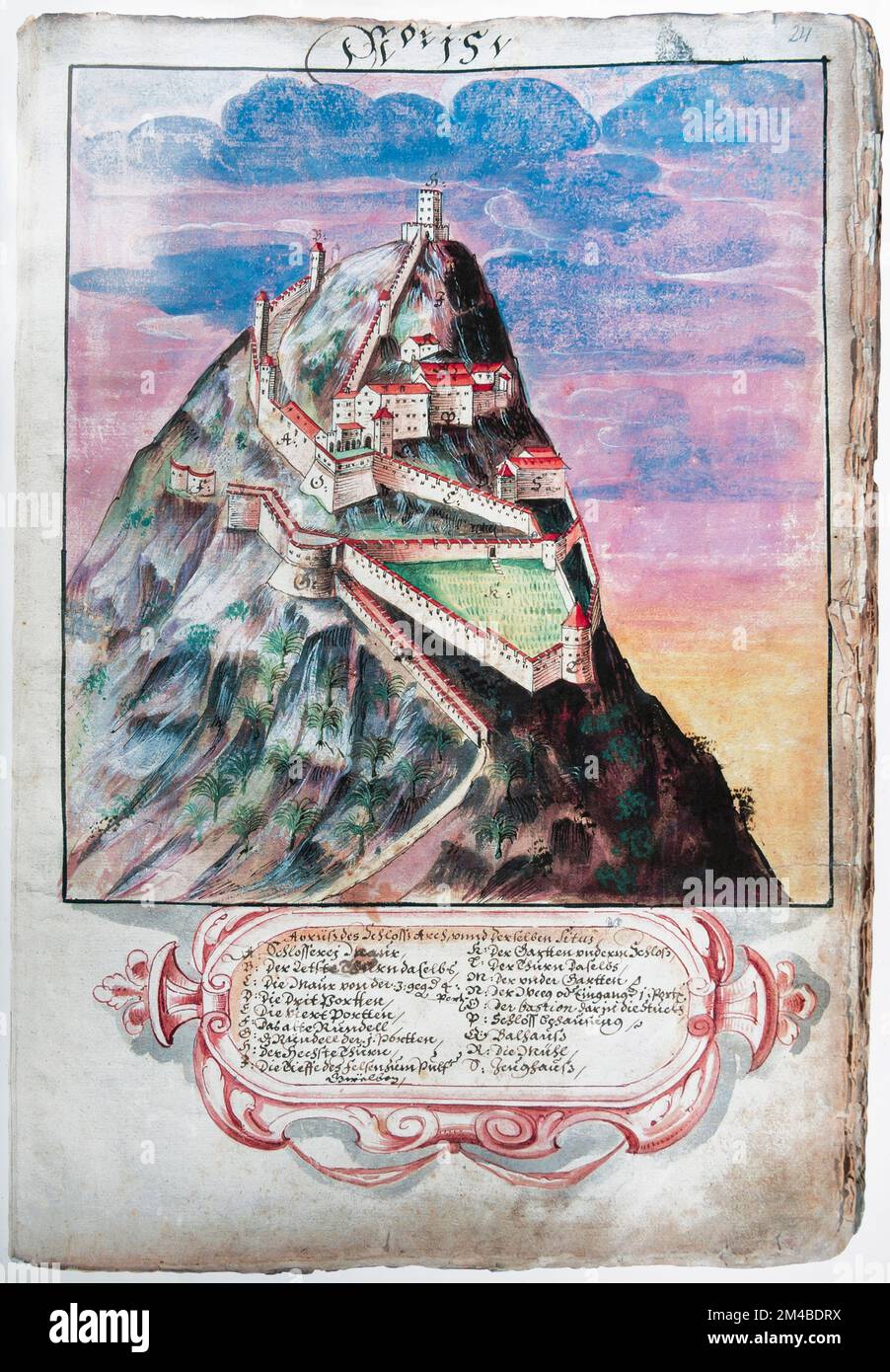 drawing of the castle, arco di trento, italy Stock Photo - Alamy