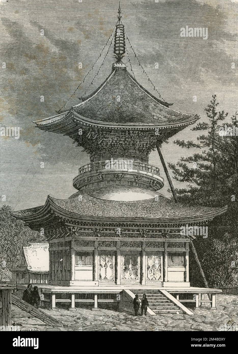 Hachiman pagoda at Kamakura, Japan, illustration 1871 Stock Photo - Alamy